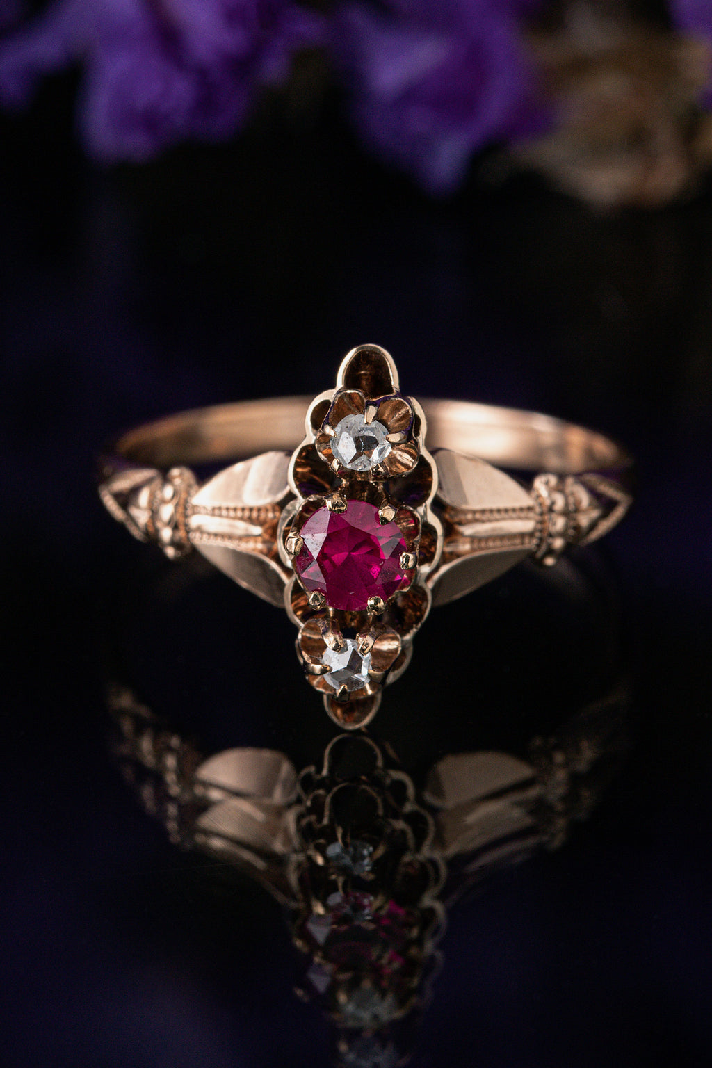 Victorian Ruby and Diamond Navette Ring – The Veiled Mirror