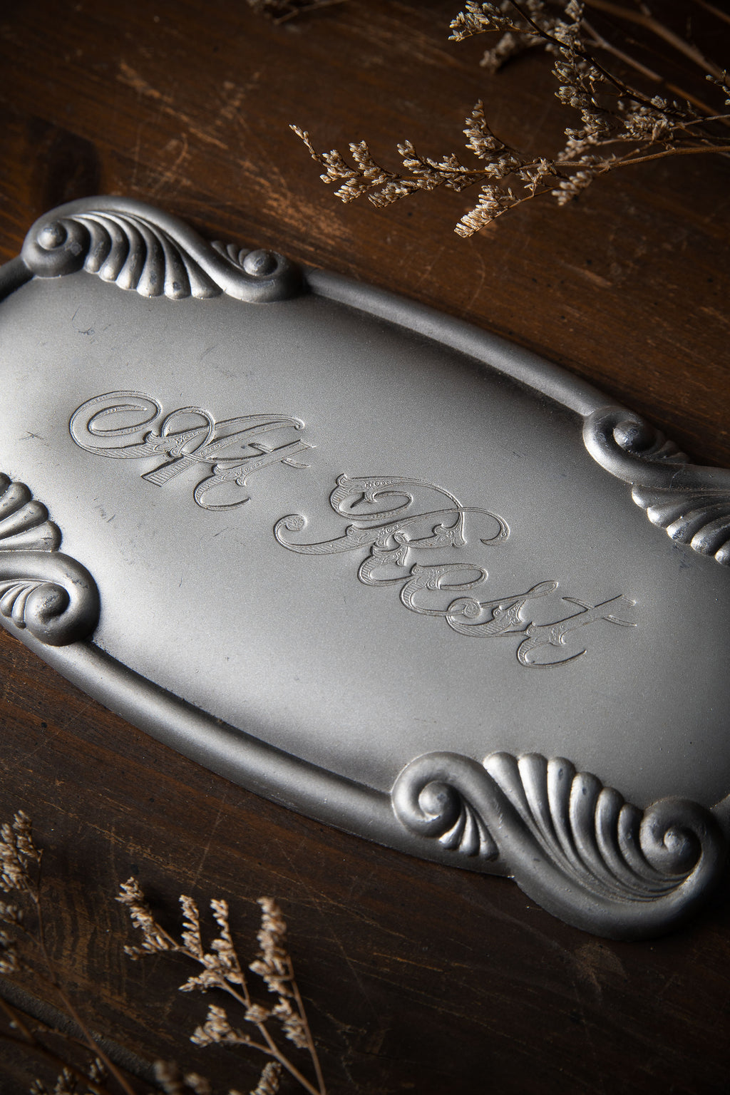 Large 1920s "At Rest" Casket Plaque with Scroll Work Detailing – The ...