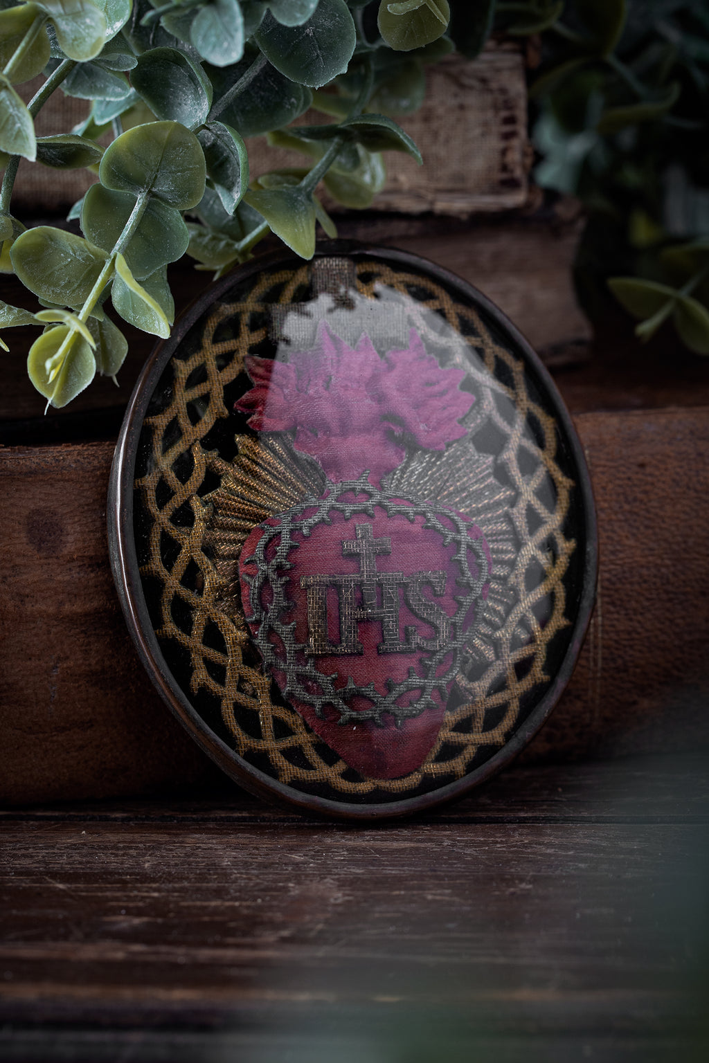 Victorian Ex-Voto IHS Sacred Heart French Reliquary – The Veiled Mirror