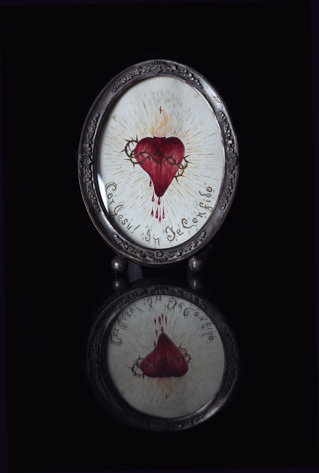 Antique Framed Sacred Heart Painting – The Veiled Mirror