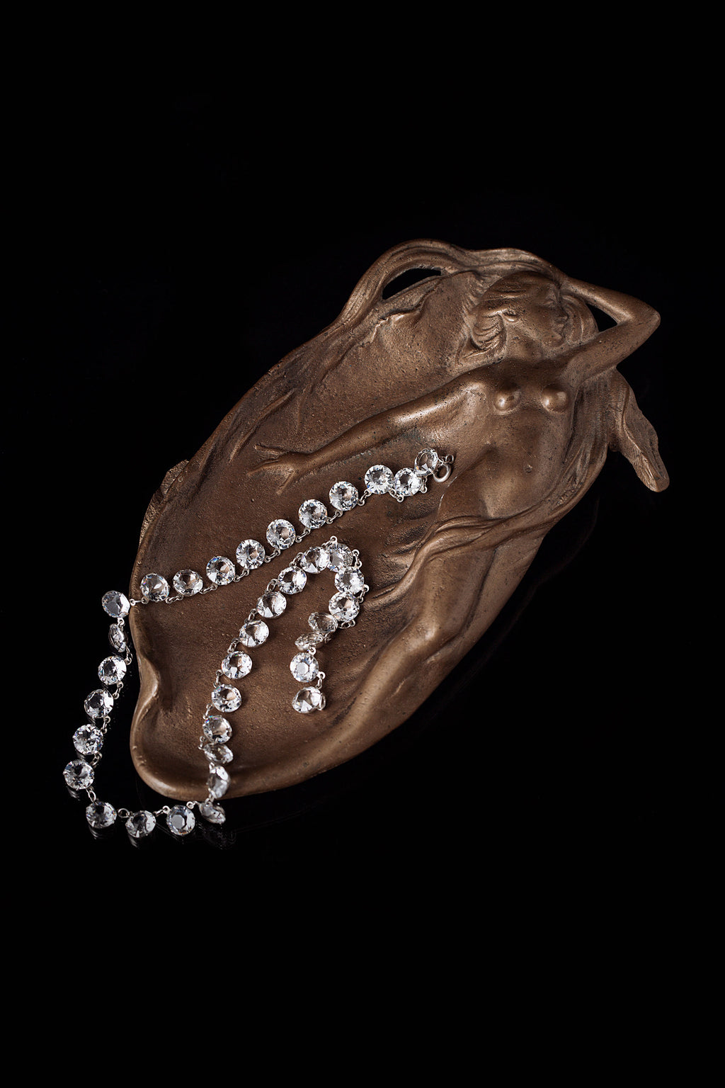 Art Nouveau Bronze Nude Figural Tray – The Veiled Mirror