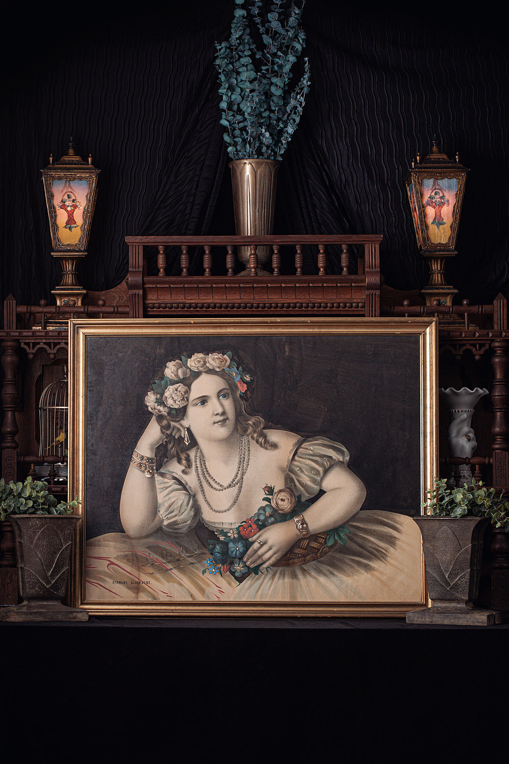 Hand Colored French Lithograph Portrait – The Veiled Mirror