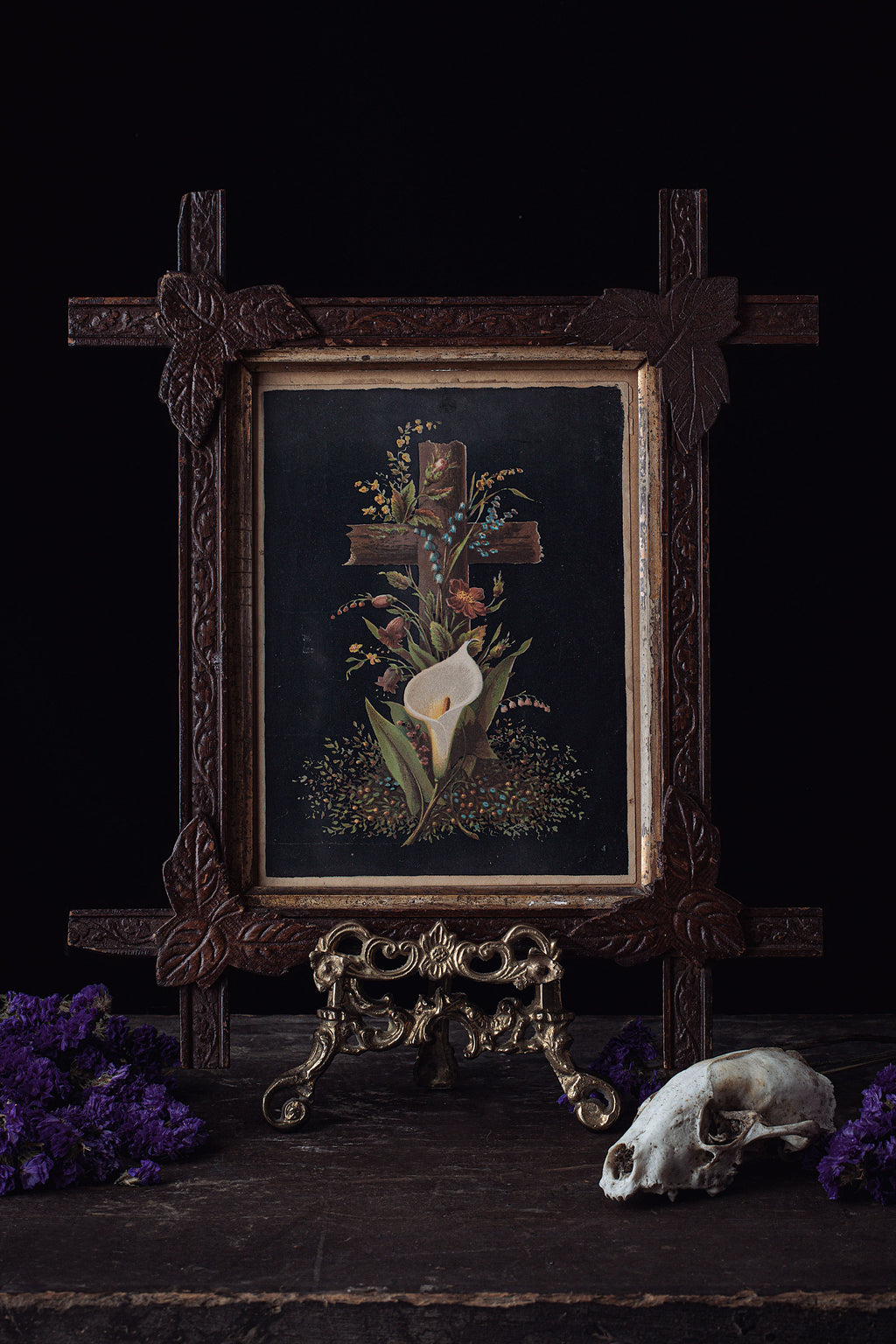 Wooden Cross and Lily Chromolithograph – The Veiled Mirror