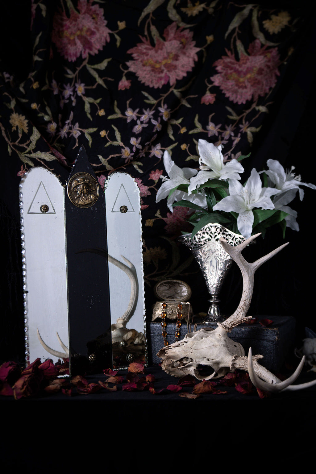 Gothic Revival Triptych Mirror with Brass Portrait Medallion – The ...